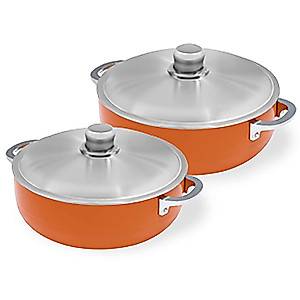 IMUSA USA 2 Piece Orange Caldero (Dutch Oven Set) with Aluminum Lid 4.4Qt, 6.9Qt
