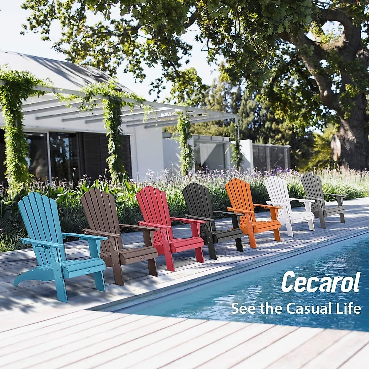 Cecarol Oversized Adirondack Chair Plastic, Outdoor Fire Pit Chair with Cup Holder, Adirondack Patio Chair Weather Resistant for Outside, Porch, Lawn, Garden- AC01, Blue