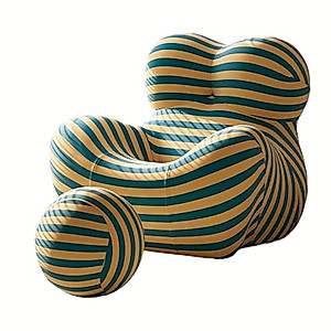 ESRADA Mother's Arms Lazy Sofa Chair,Accent Comfy Arm Chair and Ottoman,No-wash Ice Silk Lazy Chair and Ball Footrest Stool Set,Leisure Sofa Reading Chair green-30 * 28inch
