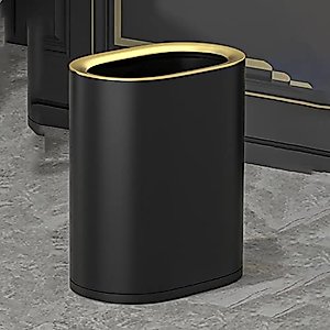 1.6 Gallon Oval Stainless Steel Small Trash Can Wastebasket, Garbage Container Bin Open Top Wastebasket for Bathroom, Kitchen, Office, Hotel, Home (Black)