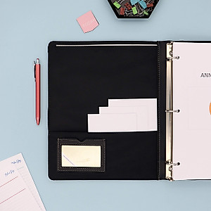 Blue Sky ProView Legacy Black 3 Ring Binder, Letter Size, 1", Textured Faux Leather Cover, Built-in Pockets, Holds 175 Sheets (94029)