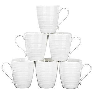 Vidalenta Coffee Mugs Set of 6, 12 oz Ceramic Coffee Cups White Coffee Mugs Latte Mugs, Tea Cups Drinking Cups for Cocoa or Hot Chocolate, Microwave & Dishwasher Safe