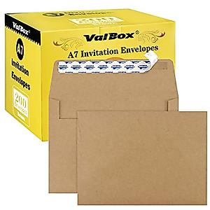 ValBox 200 Qty A7 Invitation Envelopes 5 x 7, 120GSM Brown Kraft Paper Envelopes for 5x7 Cards, Self Seal, Weddings, Invitations, Baby Shower, Stationery, Office, 5.25 x 7.25 Inches