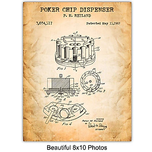 Las Vegas Gambling Patent Art Prints Vintage Wall Art Poster Set - Chic Rustic Home Decor for Game Room, Office, Man Cave - Gift for Poker, Roulette, Blackjack, Slot Machine Fans, 8x10 Photo Unframed