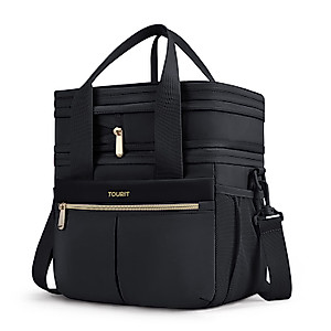 TOURIT Insulated Lunch Box Bag, Double Deck Leakproof Cooler Tote for Work Office Picnic, Expandable Lunch Container, Black