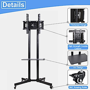 Hellsehen Rotating Mobile TV Cart Holds up to 110lbs,Rolling TVs Stand for 32-60 Inch, Portrait to Landscape, Heavy-Duty Floor Stand Base for Live Stream Video Conferencing Tiktok YouTube Zoom