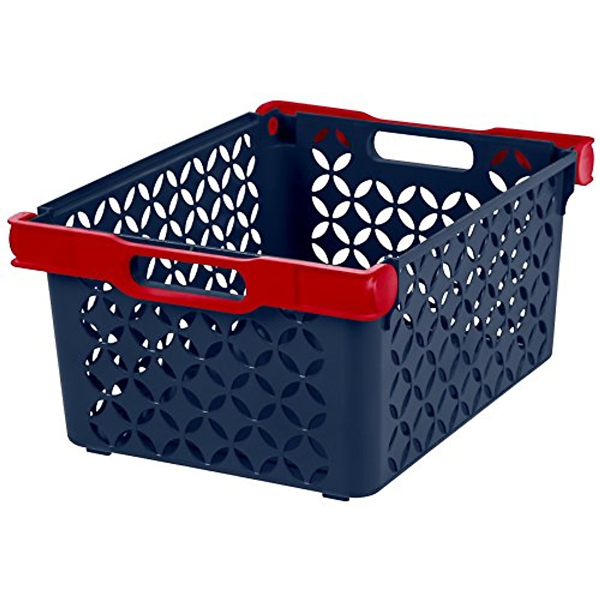 IRIS USA Boy's Medium Deep Decorative Storage Basket with Comfortable Grip Handles, 8 Pack, Toy Box, Nestable, Stackable, Kid's Storage Box for Book and Toy, Kid's Room Playroom Organizer, Navy/Red