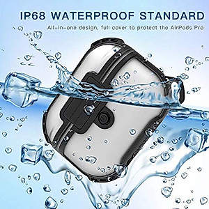 Towevine Waterproof AirPods Pro Case Cover, IP68 Waterproof Shockproof Dustproof Full-Body Protective Rugged Case for AirPods Pro with Keychain, Support Wireless Charging, Visible LED Light
