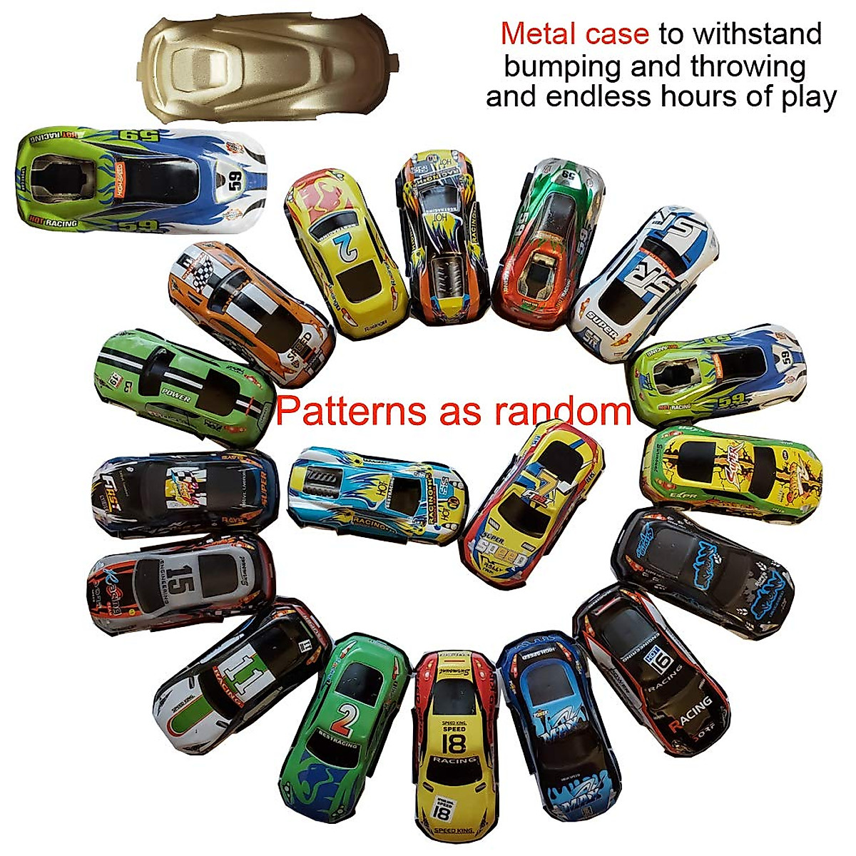 Himeeu 18Pcs Metal Pull Back Racing Car Toy Die Cast Race Car Vehicles Friction Powered Toddler Boy Car Toys 2.7 Inch