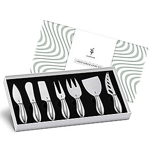 Soulhand 7-Piece Cheese Knife Set – Mini Stainless Steel Cheese Knives, Spreader, Forks for Hard, Soft and Creamy Cheese, Essential Short Handle Cheese Knives Set with Gift Box