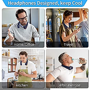 Geolinca Portable Neck Fan-Bladeless Neck Fans Portable Rechargeable, Cooling Personal Fan, Travel Fan 3 Speeds 78 Air Outlet, 5000 mAh Battery Neck Fans for Women Outdoor Indoor-Blue