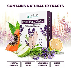 Foot Exfoliator Peeling Mask for Dry Cracked Feet - 3 Pack - Remove Dead Skin and Toxins with Lavender Foot Detox Effect - Foot Peel Mask for Baby Soft Feet by Lavinso