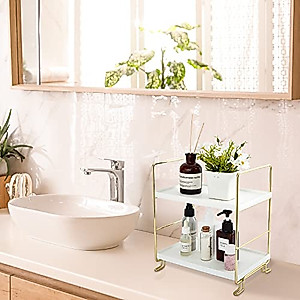 Geelin 2 Pcs Bathroom Countertop Organizer 2 Tier Vanity Counter Organizer Bathroom Countertop Organizer Makeup Shelf Organizer Stackable Gold Perfume Tray Standing Kitchen for Vanity Storage Bedroom