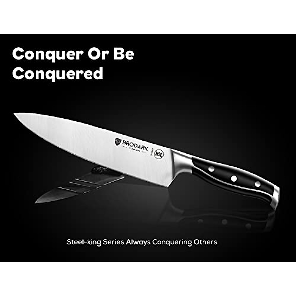 BRODARK Kitchen Knife Set with Block, Full Tang 15 Pcs Professional Chef Knife Set with Knife Sharpener, NSF (Food Safe) German Stainless Steel Knife Block Set, Steel-king Series with Gift Box