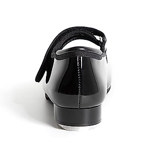 Easy Strap Tap Dance Shoes with PU Shiny Leather for Boys and Girls,US10-Little Kid Black
