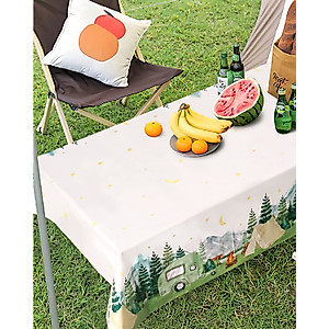 Nefelibata 3 pcs Camping Birthday Decorations Table Cover Waterproof Tablecloths One Happy Camper Party Camping Favors Bachelorette Happy Camper for Boys Girl Plastic Table Runner Disposable Supplies