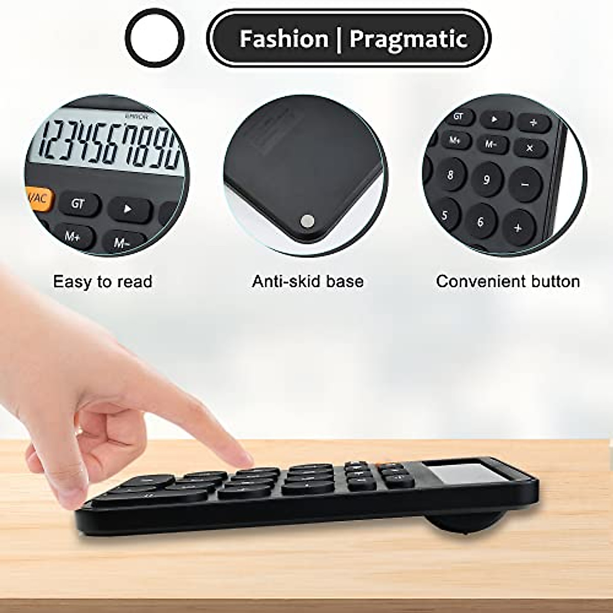 Standard Calculator 12 Digit,Desktop Large Display and Buttons,Calculator Black with Large LCD Display for Office,School, Home & Business Use,Automatic Sleep(Black)