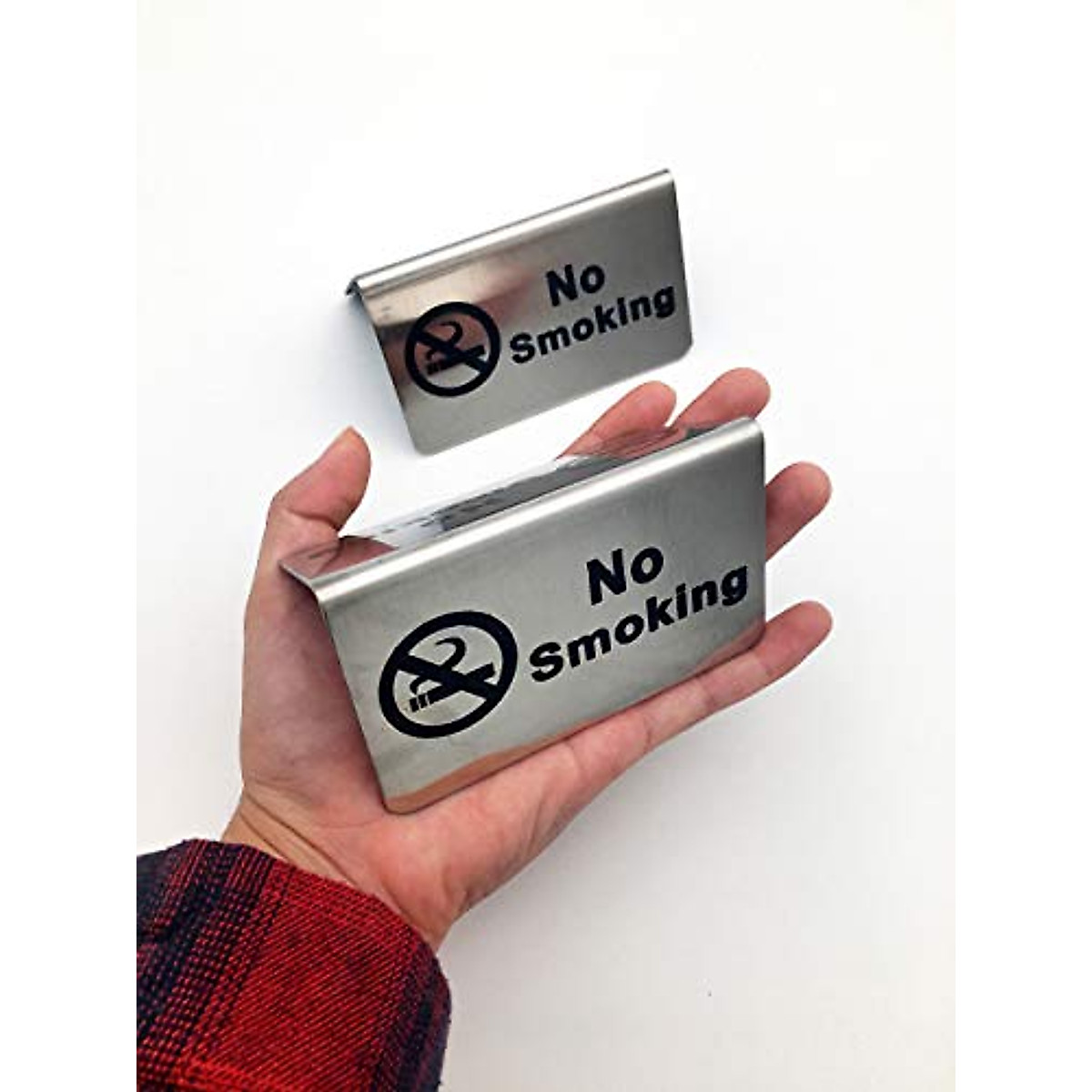 2 Pcs Stainless Steel No Smoking Sign Tent Card Do Not Smoke Table Board Restaurant Hotel Non-Smoking Desk Logo Indicator