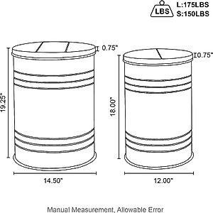 Glitzhome Nesting Table with Storage, Set of 2 Farmhouse End Side Tables with Lid, Metal Barrel Rustic Accent Stools for Living Room Bedroom Office, Black