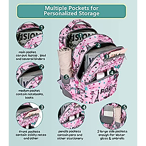 NEW TILAMI Kids Travel School Backpack for Girls,Elementary School Bags for Primary Middle Waterproof Laptop Backpacks for Kids School Bags 16inch 300D High Density Oxford Pink Paris