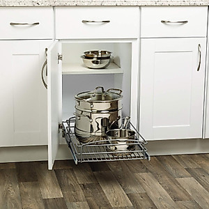 Knape & Vogt RS-MUB-14-FN 5 in. H x 15 in. W x 20 in. D Multi-Use Basket Silver Cabinet Organizer & RS-MUB-11-FN 5 in. H x 12 in. W x 20 in. D Multi-Use Basket Silver Pull Out Cabinet Organizer
