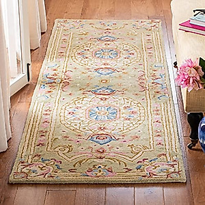 SAFAVIEH Savonnerie Collection Area Rug - 9' x 12', Sage & Blue, Handmade Traditional European Wool, Ideal for High Traffic Areas in Living Room, Bedroom (SAV120W)