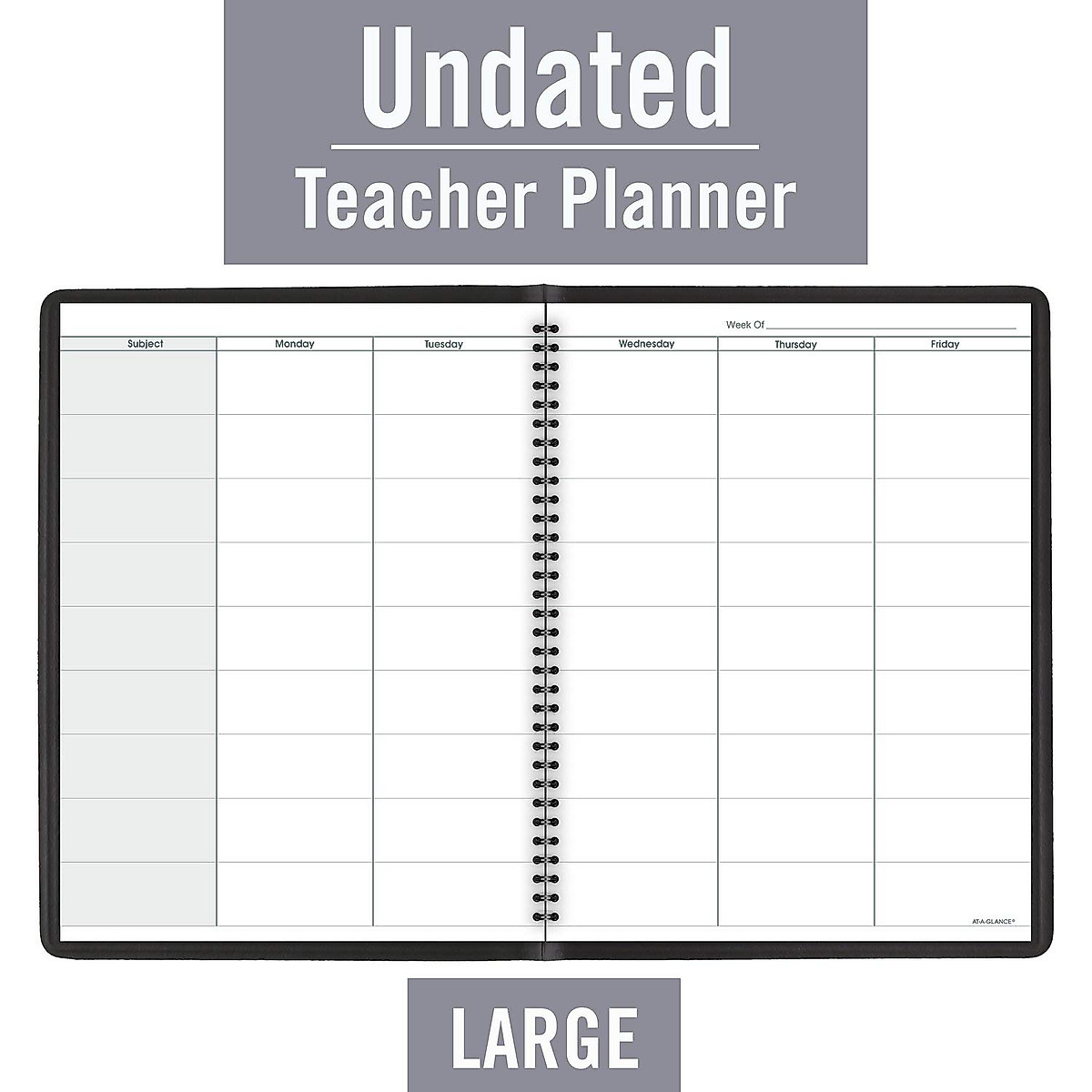 AT-A-GLANCE Teacher Planner, 8-1/4" x 10-7/8", Undated Weekly & Daily Planner, Academic Lesson Plan Book for Family Homeschool Supplies, Agenda with Twin-Wire Binding, Black Leather (8015505)