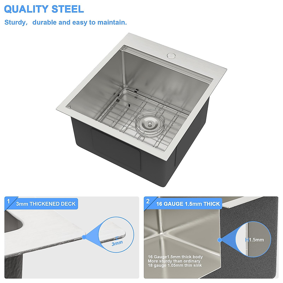 Lordear Bar Sink 18x20x10 Inch Drop In Bar Sinks Stainless Steel 16 Gauge Topmount Kitchen Sink Single Bowl Workstation Sink With Cutting Board RV sinks