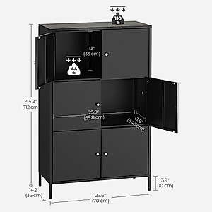 HAND IN HAND Buffet Sideboard Cabine, 3-Tier Multipurpose Storage Cabinet, Metal Cabinet with 6 Doors, 14.2 x 27.6 x 44.2 Inches, Suit for Kitchen, Livingroom, Bedroom, Salon, Black