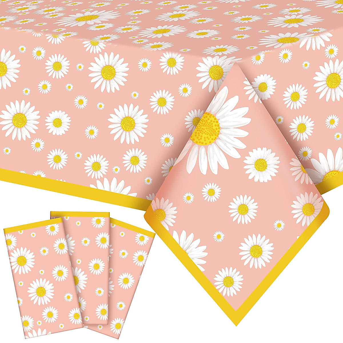 3 Pack Daisy Tablecloth Plastic Daisy Party Tablecloths Daisy Flower Table Covers Daisy Birthday Party Supplies Waterproof Square Rectangle Table Covers for Party, 86.61 x 51.18 Inch (Lovely Style)