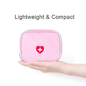 Portable Mini First Aid Pouch, Empty Travel Medicine Bag Double Zippers Handy Pills Pocket for Travel Home, Small Size (Pink)