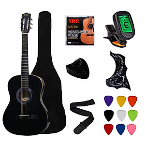 YMC 38" Coffee Beginner Acoustic Guitar Starter Package Student Guitar With Gig Bag,Strap, 3 Thickness 9 Picks,2 Pickguards,Pick Holder, Extra Strings, Electronic Tuner -Coffee