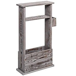 MyGift Narrow Side Table, Slim End Sofa Table in Vintage Gray Wood with Storage Shelf, Magazine and Remote Holder