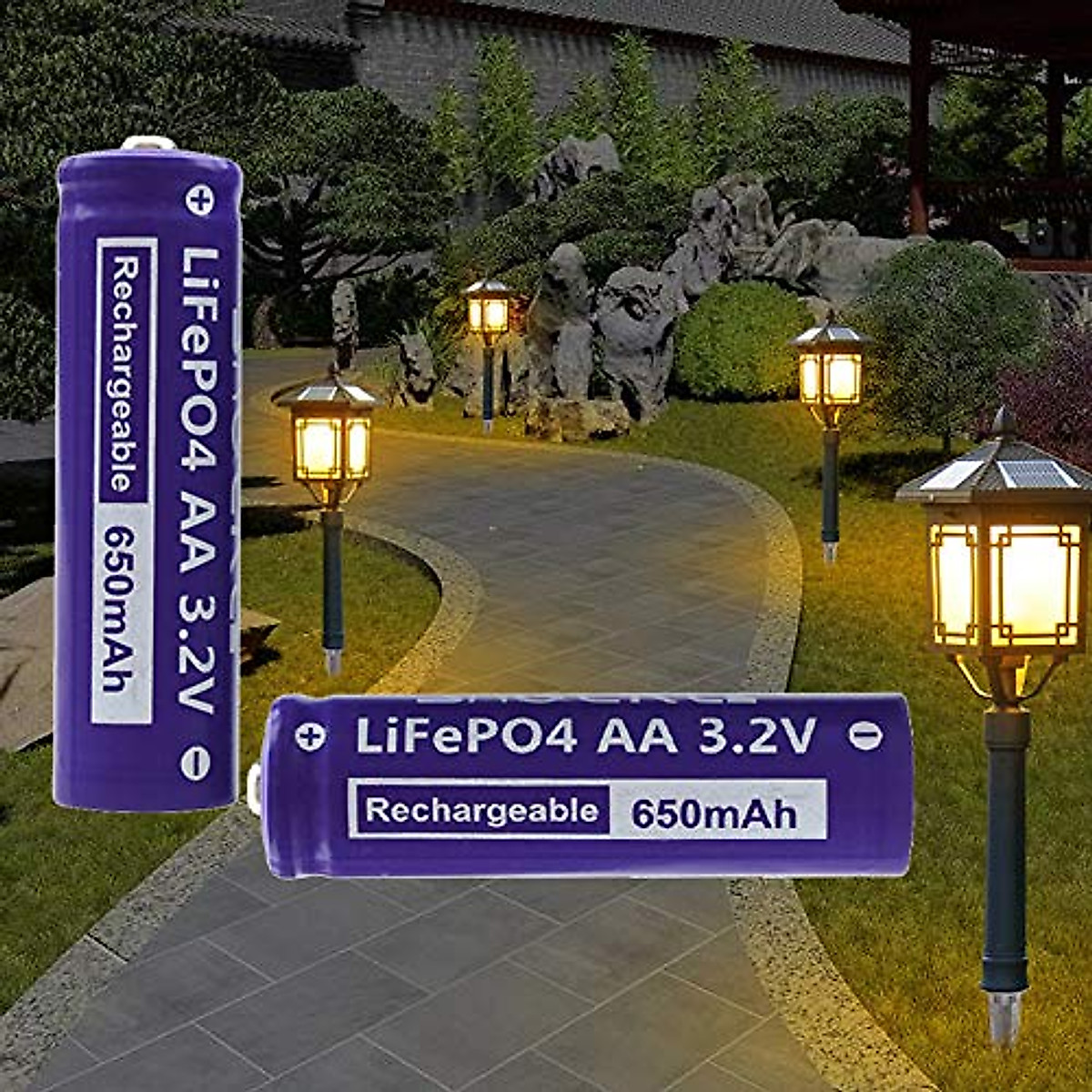 (3- Pack) Shockli AA 3.2 Volts LiFePo4 650mAh Rechargeable Battery, Lithium Iron Phosphate 3.2V Solar Batteries - Ideal for Solar Garden Light
