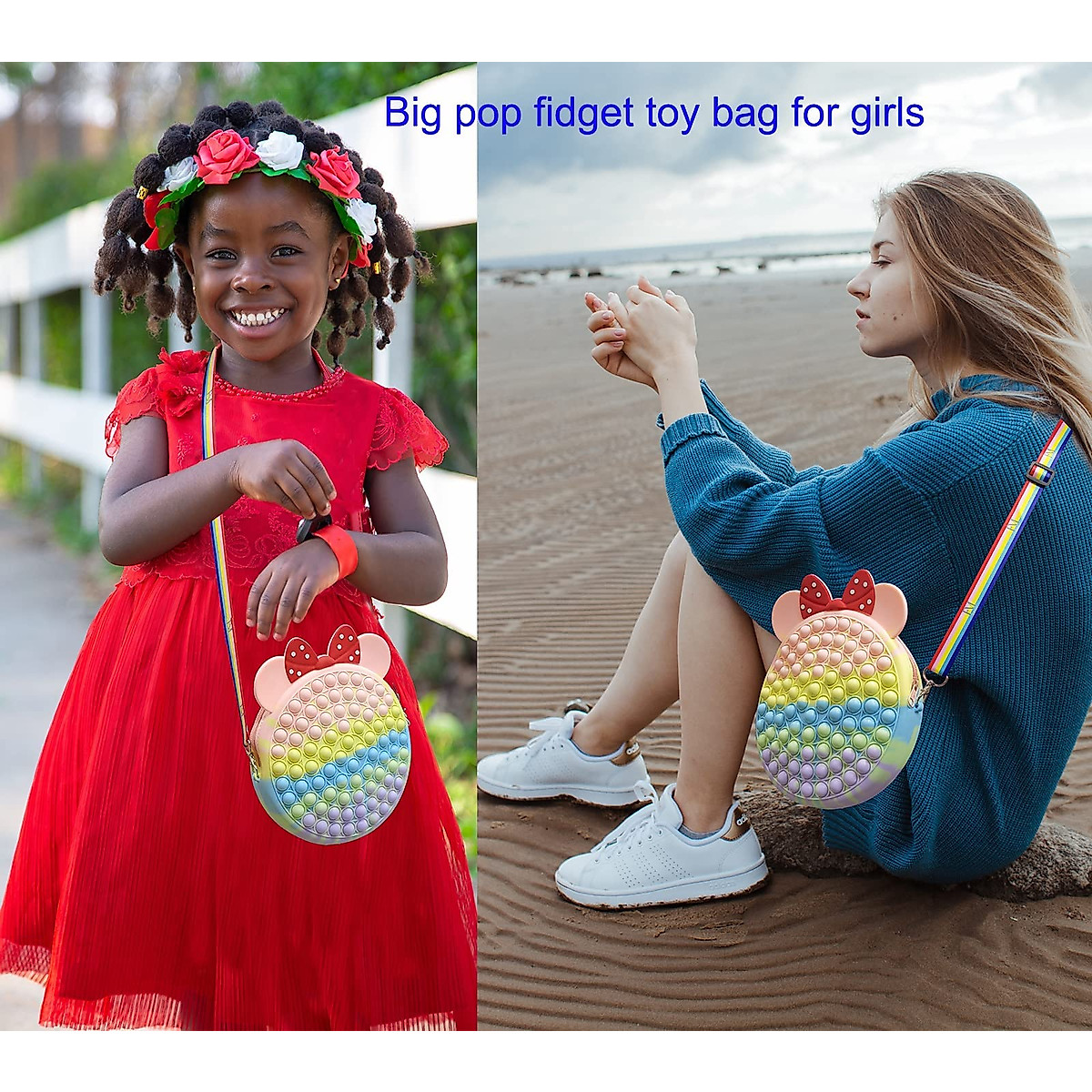 Pop Purse It Crossbody Girl, Lady Handbag, Large Pop Shoulder Purse for Kids(Cylinder Blue)