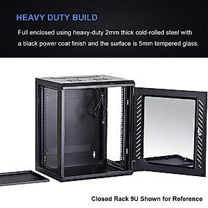 KENUCO 9U Wall Mount Rack Server Cabinet Data Network Enclosure 19-Inch Server Network Rack with Locking Glass Door 16-Inches Deep (Black 9U)