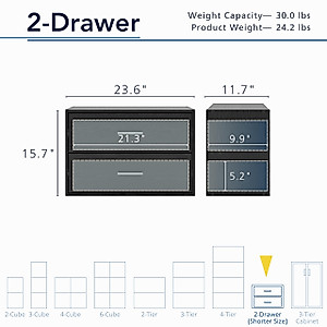 HOMES: Inside + Out Apexa 2-Drawer Wooden Stackable Storage Drawers, Small Food Pantry Cabinet, Cajonera De Madera, Underbed Drawer Dorm Teen Room Decor & Bedroom, Home Office, Kitchen, Black