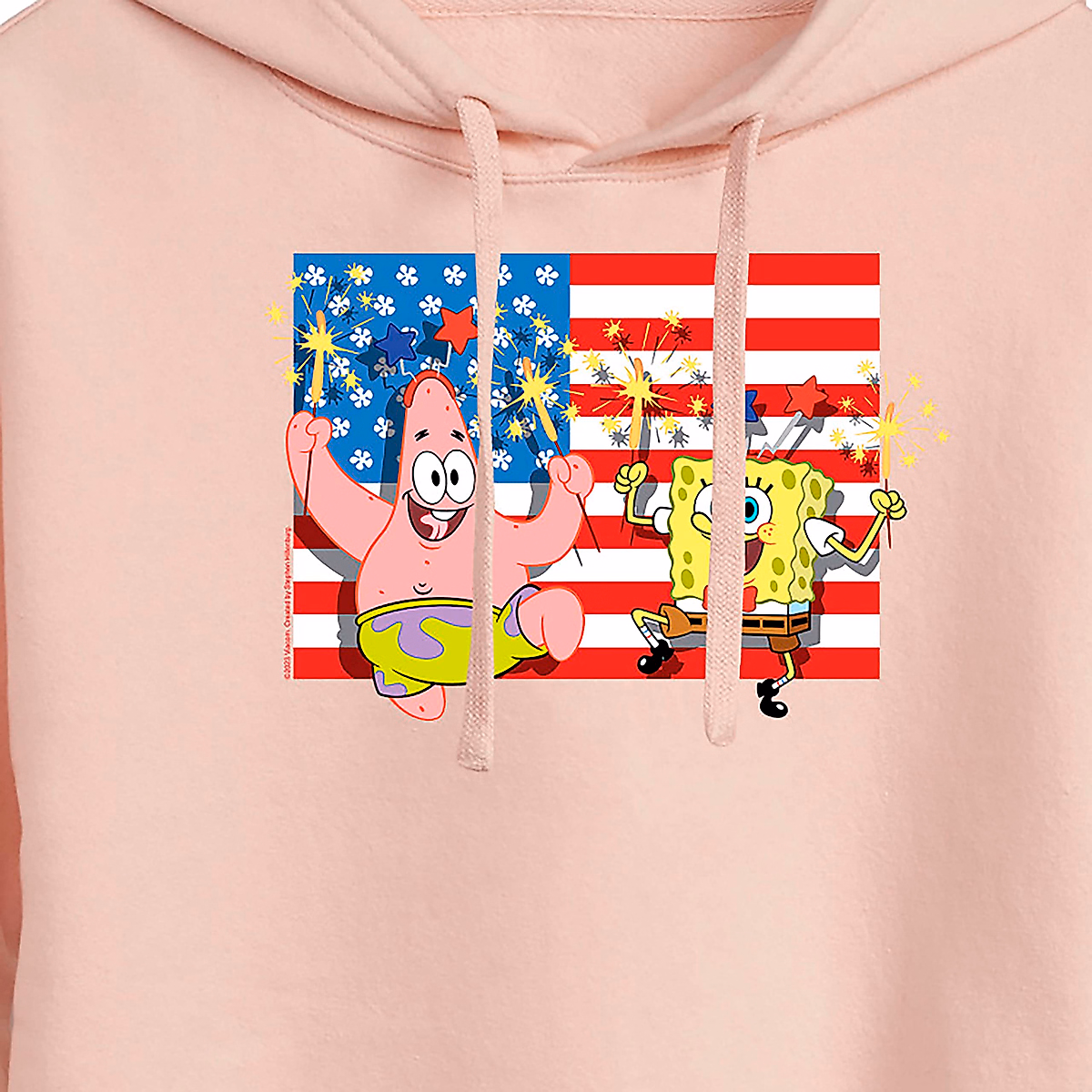 HYBRID APPAREL - SpongeBob SquarePants - Patrick Sparkers Flag - Juniors Cropped Hoodie - Size Medium Blush
