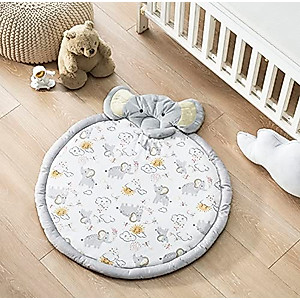 WTdianpu Thick Baby Play Tummy Time Mat Plush Stuffed Animal Infant Crawling Nap Activity Travel Mat for Newborn Girl Boy Toddler - Nursery Gift, 30''x30'', Elephant(2) (421PB0072N-1)