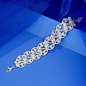 Miraculous Garden 2 Pack Silver Plated Crystal Rhinestone Teardrop Drop Dangle Earrings Link Bracelet Jewelry Set for Women