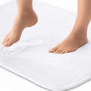 Gorilla Grip Thick Memory Foam Bath Rugs, Soft Absorbent Velvet Bathroom Mats, Durable Dots on Underside, Machine Washable Bathmat, Carpet Rug Room Decor for Shower Floor, 24x17 Mat, White