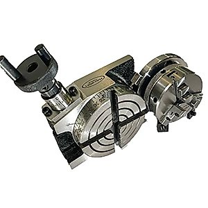 3" inches (75mm) 4 slots Horizontal and Vertical (H/V) Rotary Table with 65mm 3 Jaws Self Centering Chuck with Back Plate and T-nuts for Milling Engineering Tools