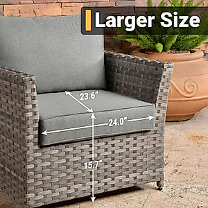 CAODOC 12 Pieces Outdoor Furniture Patio Sectional Sofa Couch Gray PE Wicker Conversation Sets with Ottomans Glass Coffee Table for Garden Poolside Backyard