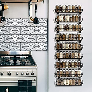 Spice Rack Wall Mount, 9 Tier Adjustable Spice Rack, Spice Organizer, Pantry Door Organizer, Heavy Duty/Easy to Assemble Space Saving Hanging Spice Seasoning Rack Organizer for Kitchen Cabinet