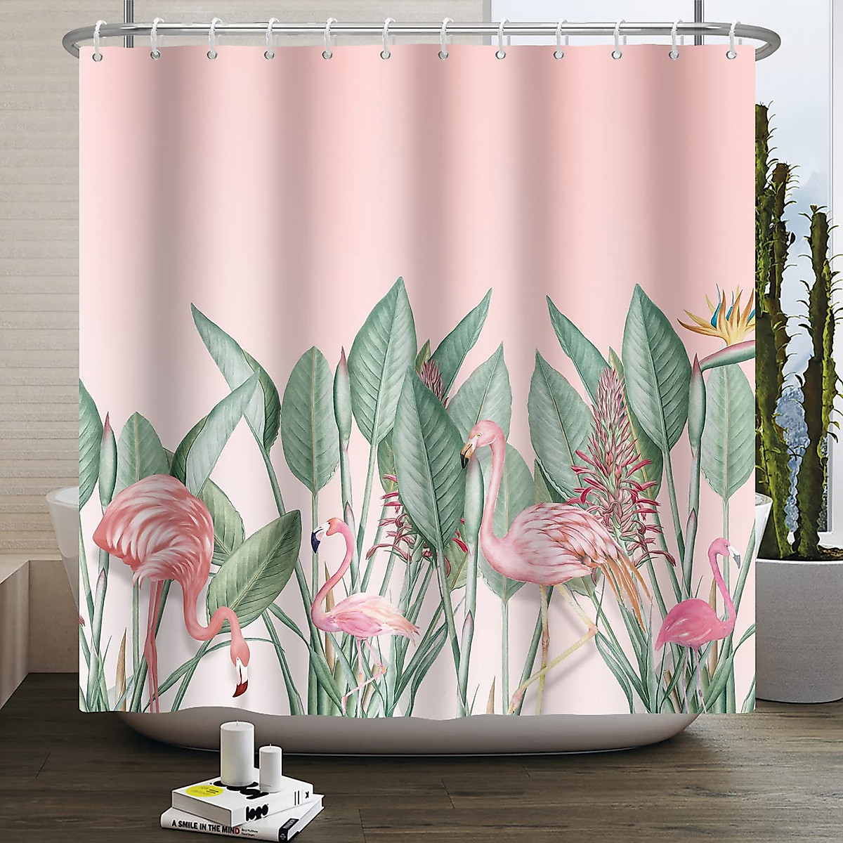 Baocicco Pink Flamingo Tropical Leaves Shower Curtain Green Plants Modern Watercolor Shower Curtains for Bathroom Home Bathtubs Waterproof Fabric Shower Curtain with Hooks 72x72 Inches