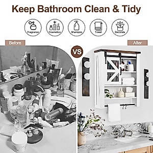 JoanKaren Bathroom Cabinet Wall Mounted with Towel Bar, Over Toilet Cabinet, Medicine Cabinet with Sliding Door Adjustable Shelves, Hanging Storage Cabinets for Bathroom Laundry Room Kitchen, White