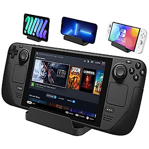 TIZOPO Stand Base for Steam Deck, Switch Stand for Nintendo, Portable Dock for Steam Deck/Nintendo Switch/Switch Lite/Switch OLED with Anti-Slip Silicone Pad - Black