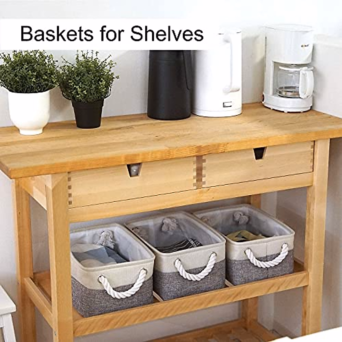 HNZIGE Fabric Storage Baskets for Organizing Small Baskets for Shelves, Laundry, Nursery, Closets, Decorative Baskets for Gifts Empty (White&Gray)