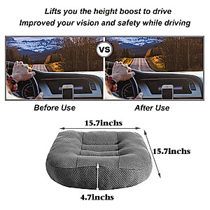 Car Booster Seat Cushion, Heightening Height Boost Mat, Breathable Mesh Portable Car Seat Pad Angle Lift Seat Cushions for Car, Office,Home, Grey 15.7x15.7x4.7inch