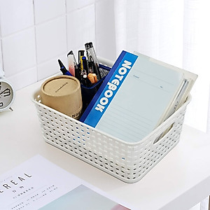 Neadas Plastic Weave Storage Basket, Plastic Shelf Basket Bin, 6 Packs